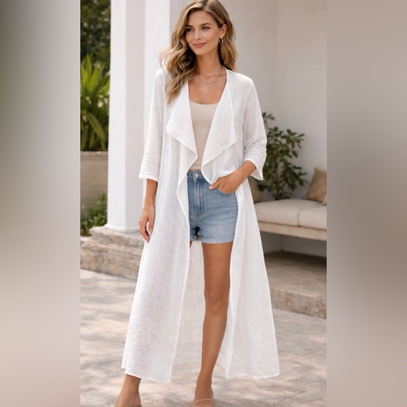 Sweaters | Boho Linen Midi Drape Open Cardigan Os | Poshmark